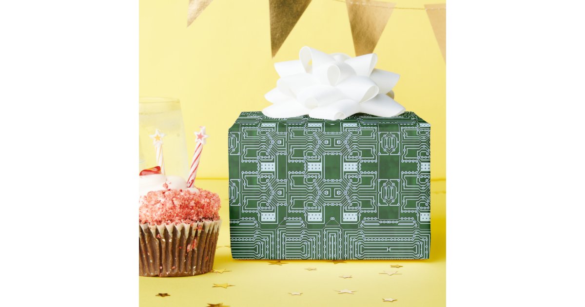 Green White Computer Circuit Board Lines Wrapping Paper | Zazzle