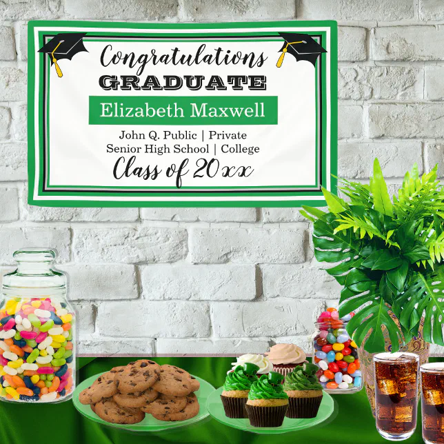 Green | White Congratulations Graduate Graduation Banner | Zazzle