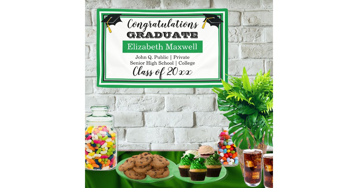 Green | White Congratulations Graduate Graduation Banner | Zazzle