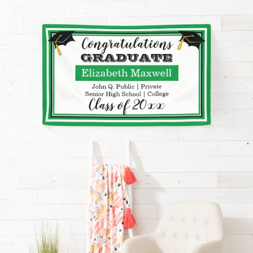 Green | White Congratulations Graduate Graduation Banner | Zazzle