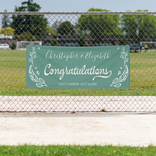 Green White Elegant Chic Wedding Congratulations Banner | Zazzle