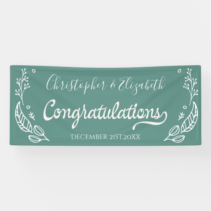 Green White Elegant Chic Wedding Congratulations Banner | Zazzle