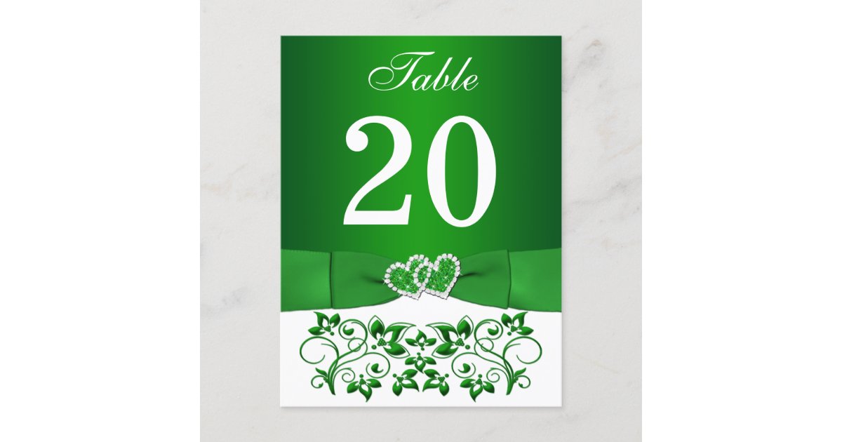 Green, White Floral Table Number Card | Zazzle
