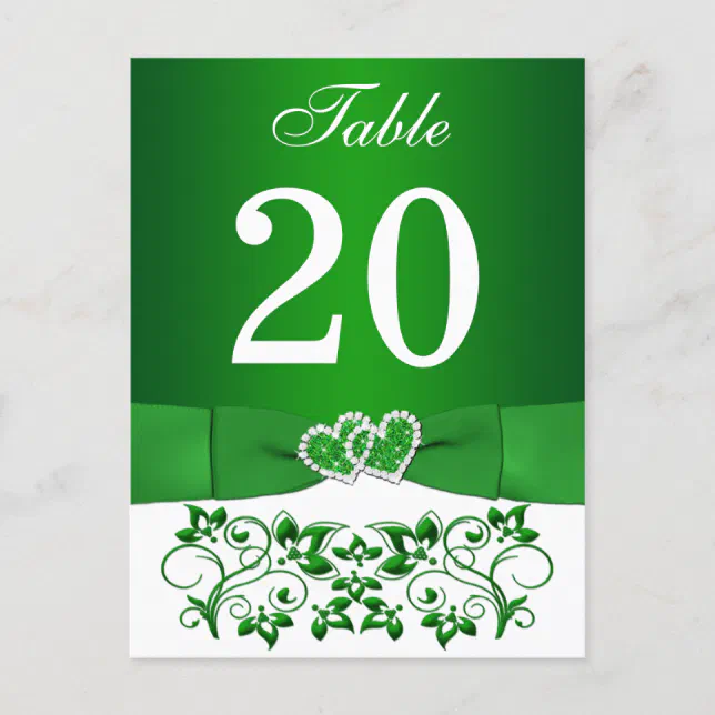 Green, White Floral Table Number Card | Zazzle