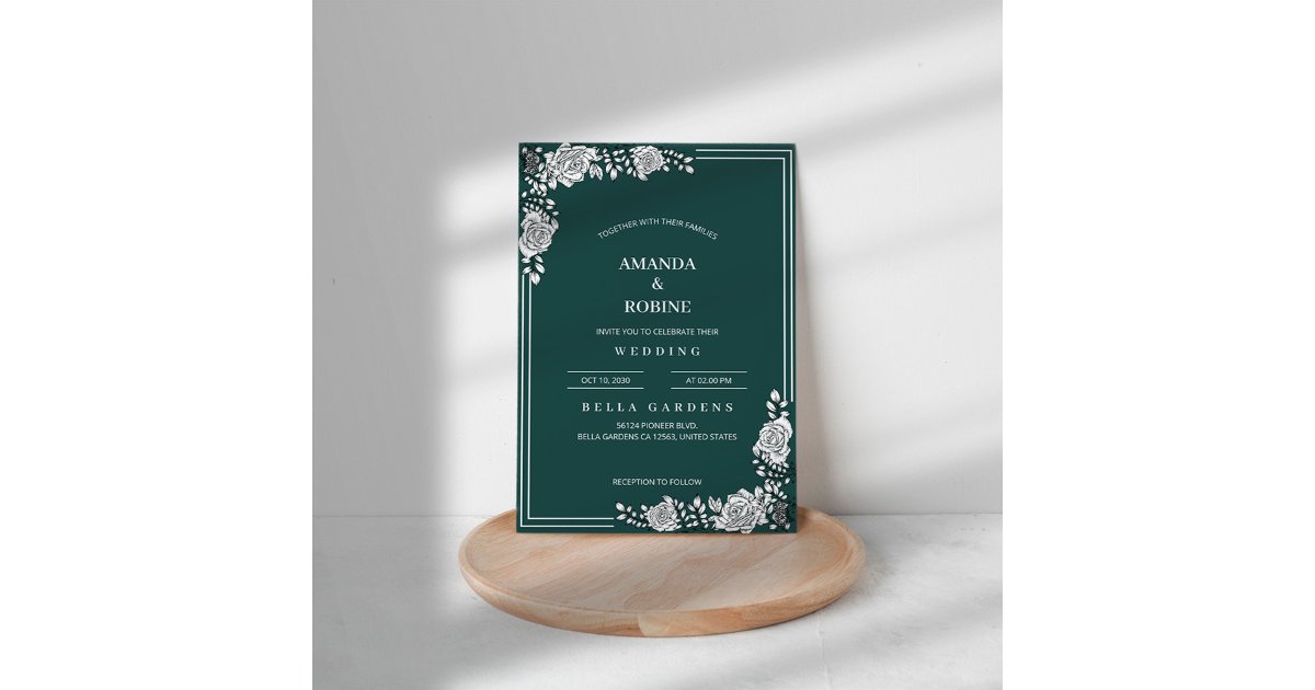 Green & White Floral Wedding Invitation | Zazzle