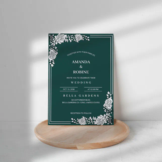 Green & White Floral Wedding Invitation | Zazzle