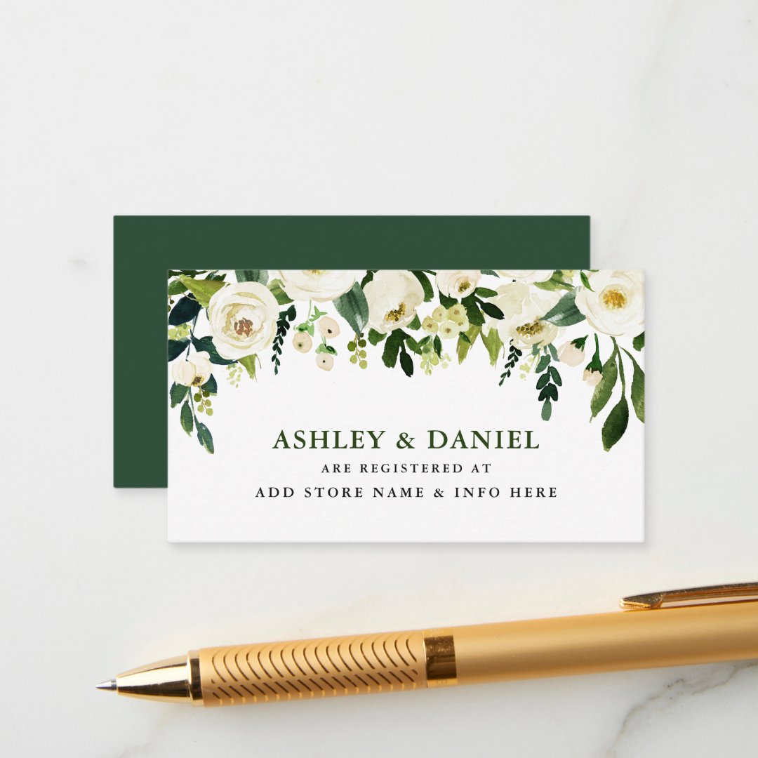 Green White Floral Wedding Registry Insert Card | Zazzle