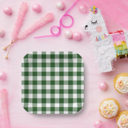 Green White Gingham Pattern Paper Plates | Zazzle