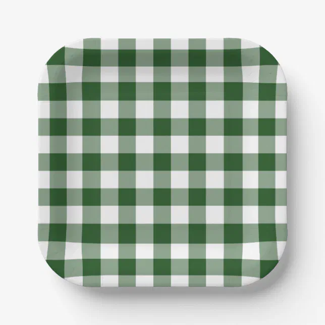 Green White Gingham Pattern Paper Plates | Zazzle