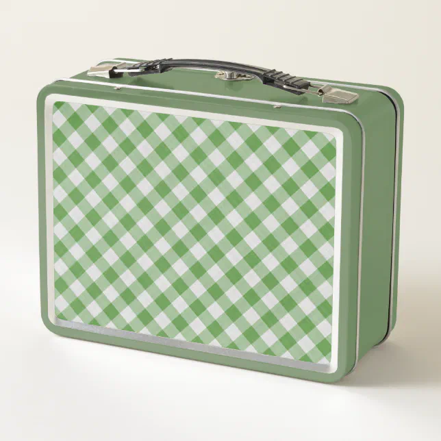 Green White Gingham Plaid Checkered Pattern Metal Lunch Box | Zazzle