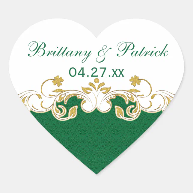Green, White, Gold Scrolls Wedding Favor Sticker | Zazzle