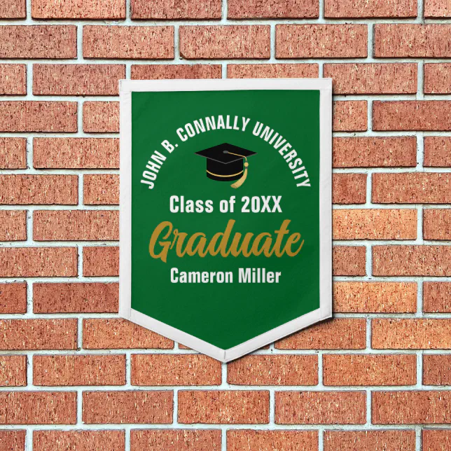 Green White Graduate Custom Graduation Keepsake Pennant | Zazzle