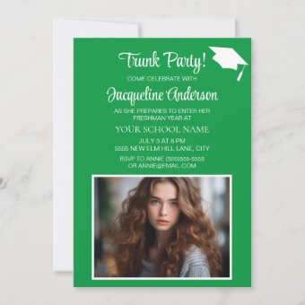 Green White Graduation Cap Trunk Party Photo I Invitation | Zazzle