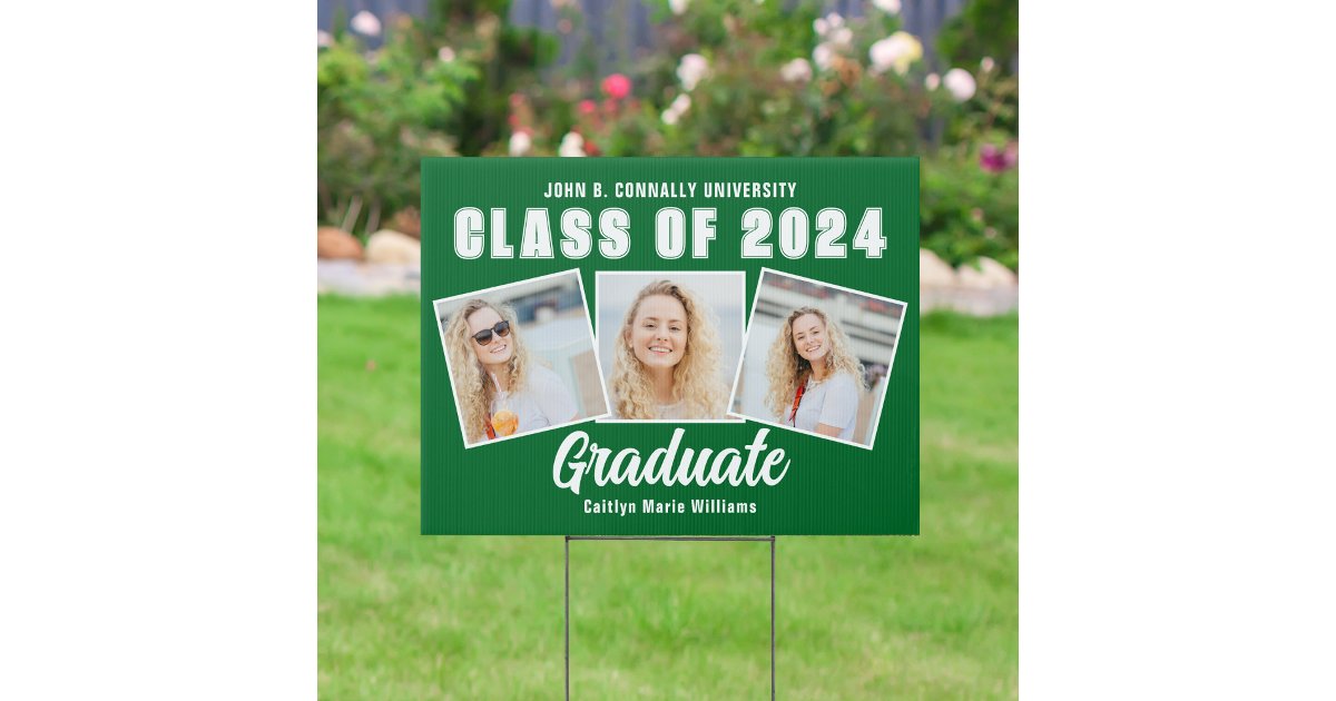 Green White Graduation Photo Collage Yard Sign | Zazzle