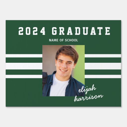 Green & White Graduation Sign with Custom Photo | Zazzle