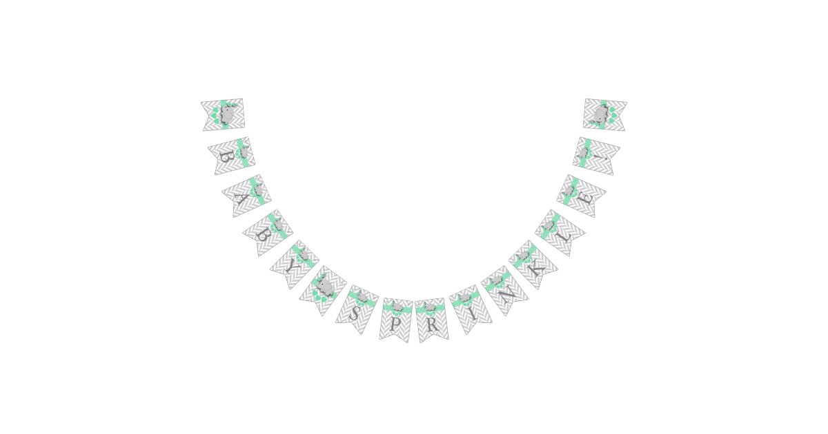 Green, White Gray Elephant Baby Sprinkle Bunting Flags | Zazzle