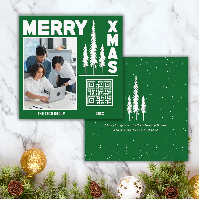 Green & White Merry Xmas QR Code Square Business Card | Zazzle