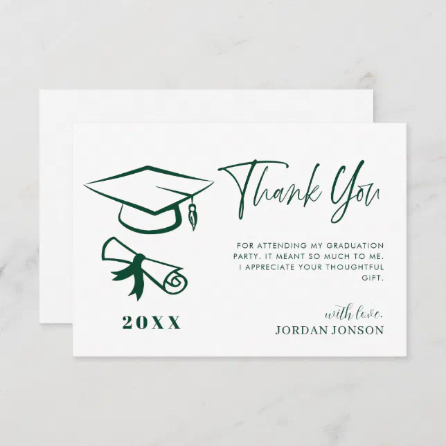 Green White Minimalist Modern Graduation Thank You Card | Zazzle