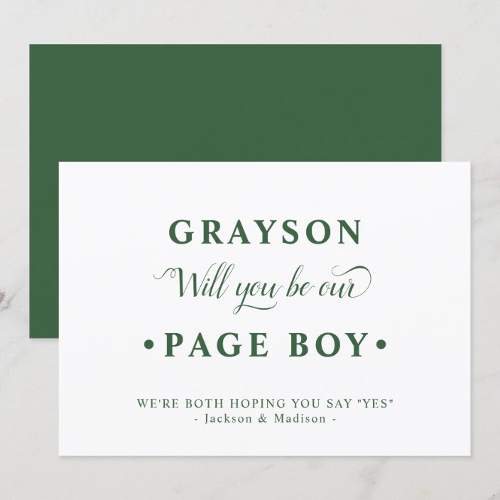 Green White Minimalist Page Boy Proposal Card | Zazzle.com