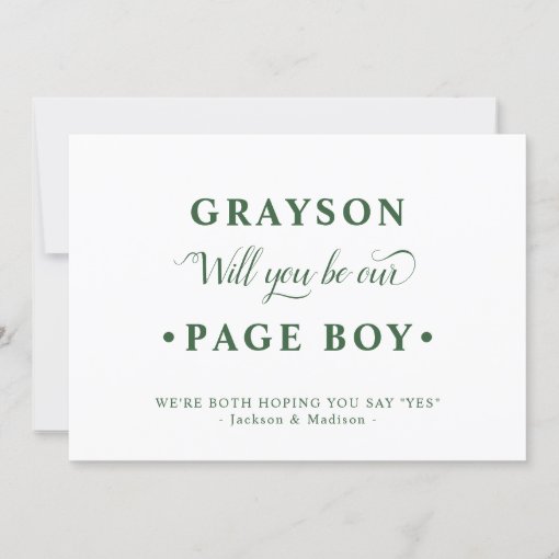 Green White Minimalist Page Boy Proposal Card | Zazzle