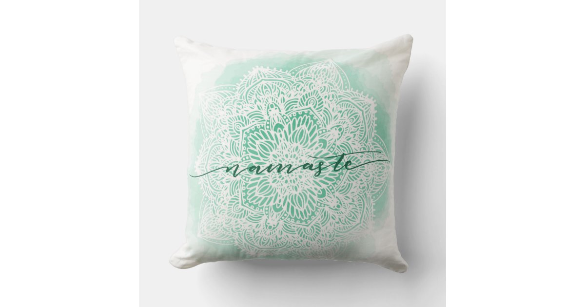 Green White Namaste Throw Pillow | Zazzle