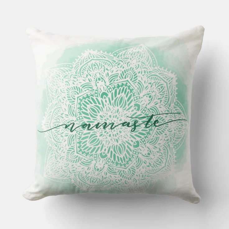 Green White Namaste Throw Pillow | Zazzle