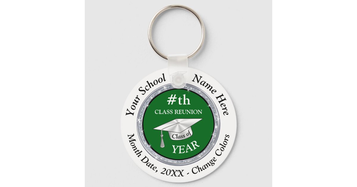 Green White Personalized, Class Reunion Gift Ideas Keychain | Zazzle