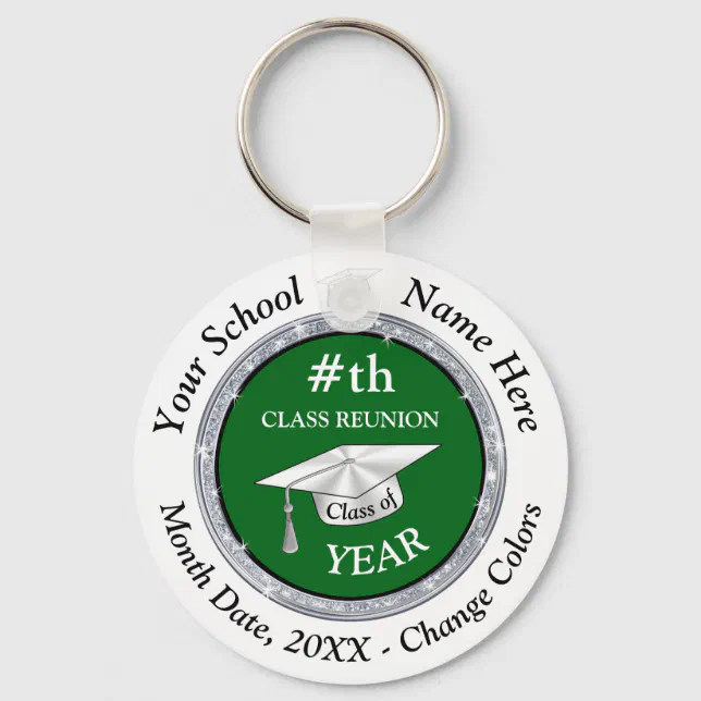 Green White Personalized, Class Reunion Gift Ideas Keychain | Zazzle