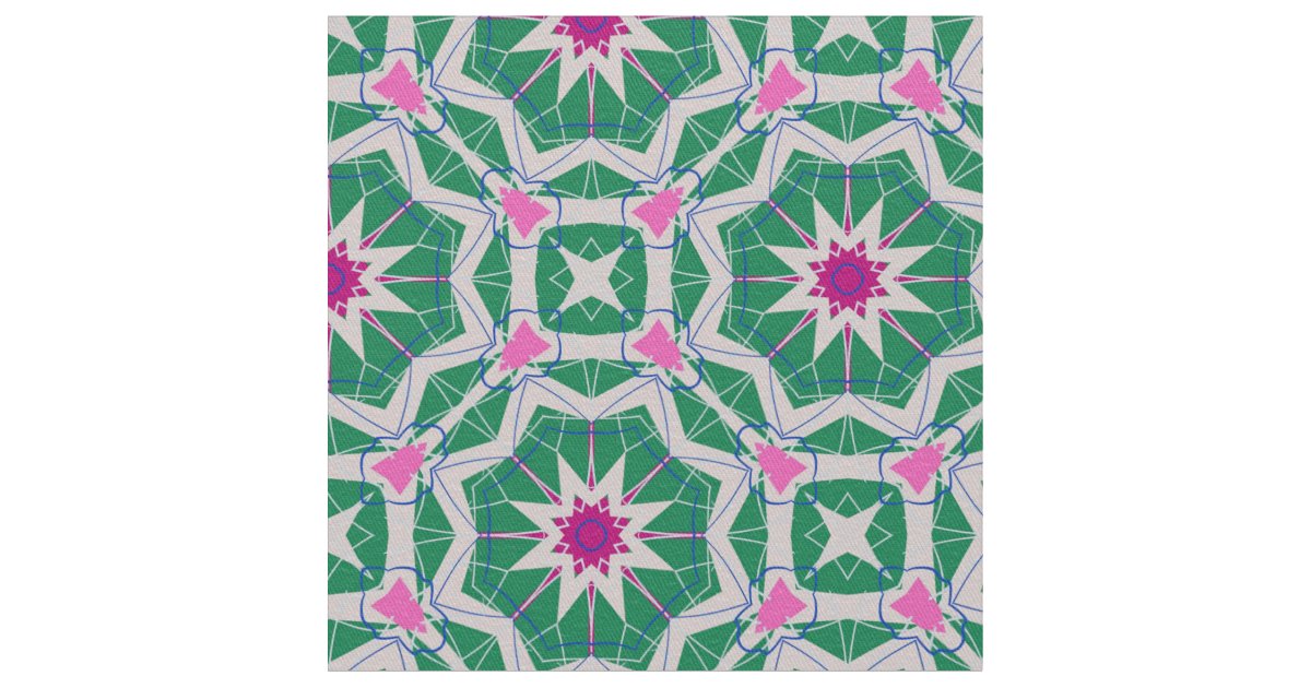 Green White & Pink Moroccan Geometric Pattern Fabric | Zazzle