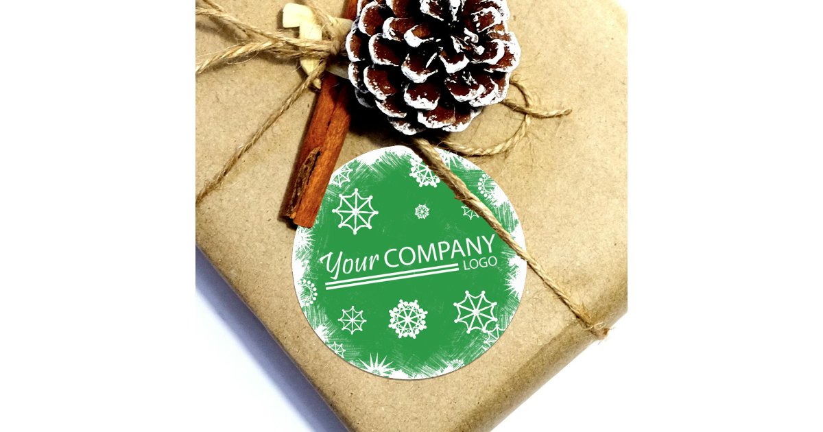 Green, White Snowflakes Logo Company Sticker | Zazzle