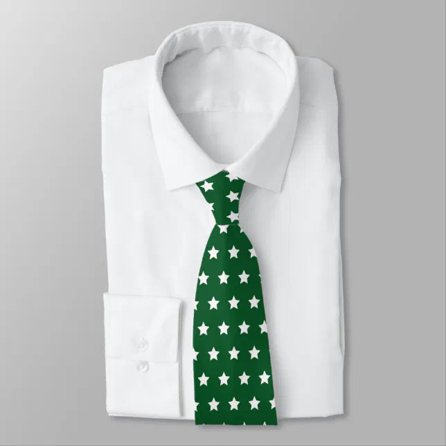 Green & White Stars Pattern Neck Tie | Zazzle