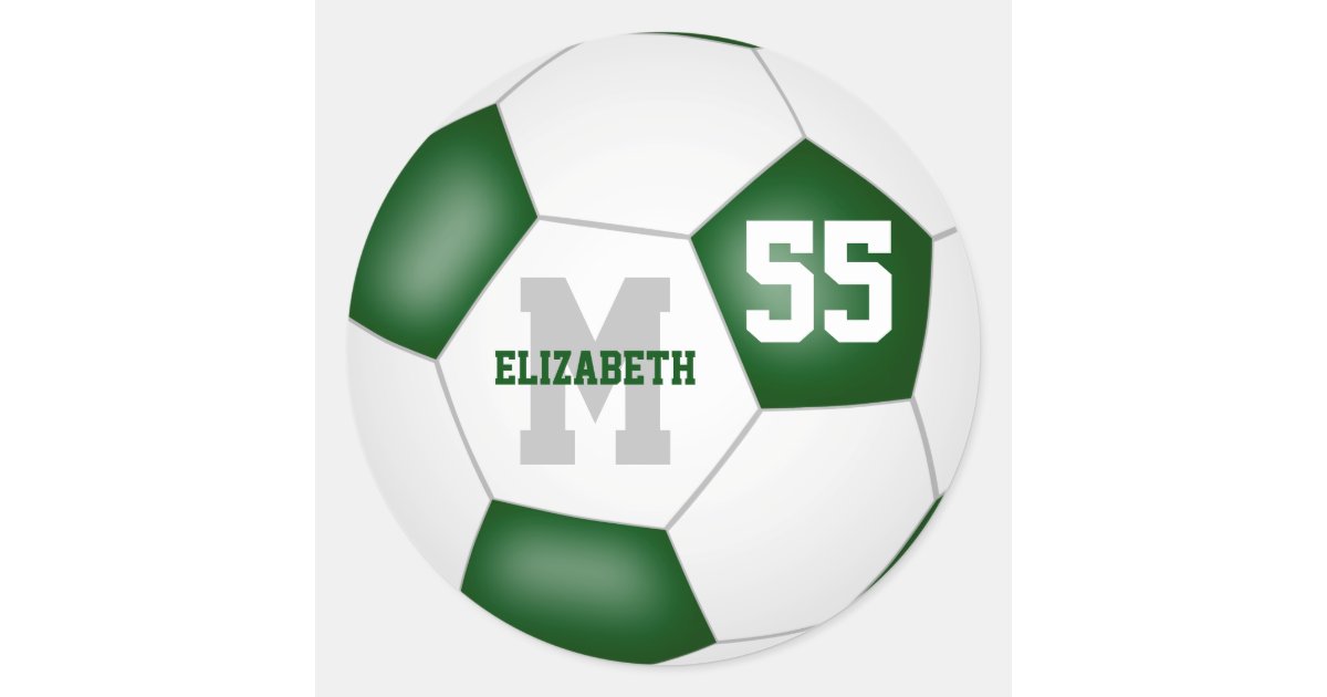 green white team colors soccer ball personalized classic round sticker ...