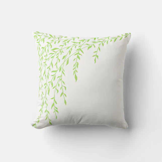 Green & White Weeping Willow Tree Branches Leaves Throw Pillow | Zazzle