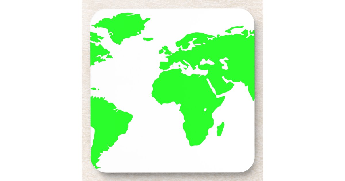 Green White World Map Beverage Coaster | Zazzle