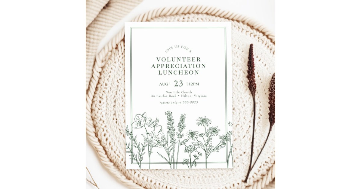 Green Wildflower Luncheon Volunteer Appreciation Invitation | Zazzle