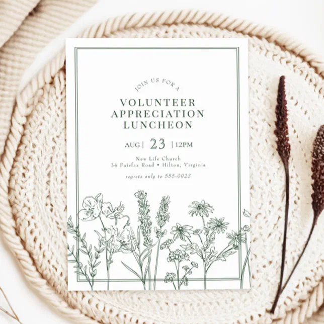 Green Wildflower Luncheon Volunteer Appreciation Invitation | Zazzle