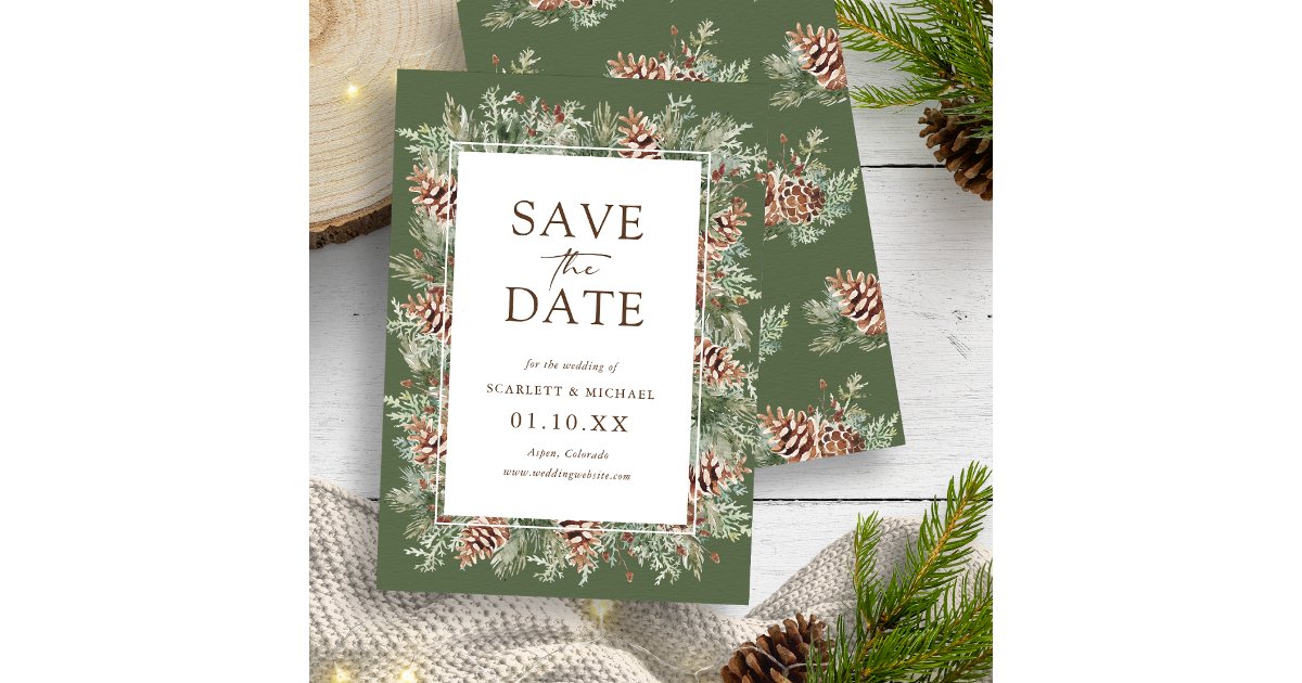 Green Winter Save The Date Card | Zazzle