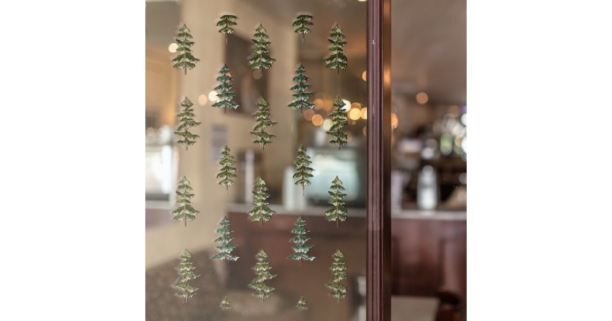 Green Winter Tree Pattern Window Cling | Zazzle