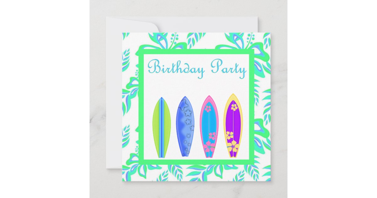 GREEN WIPEOUT PARTY INVITATION surfboard | Zazzle