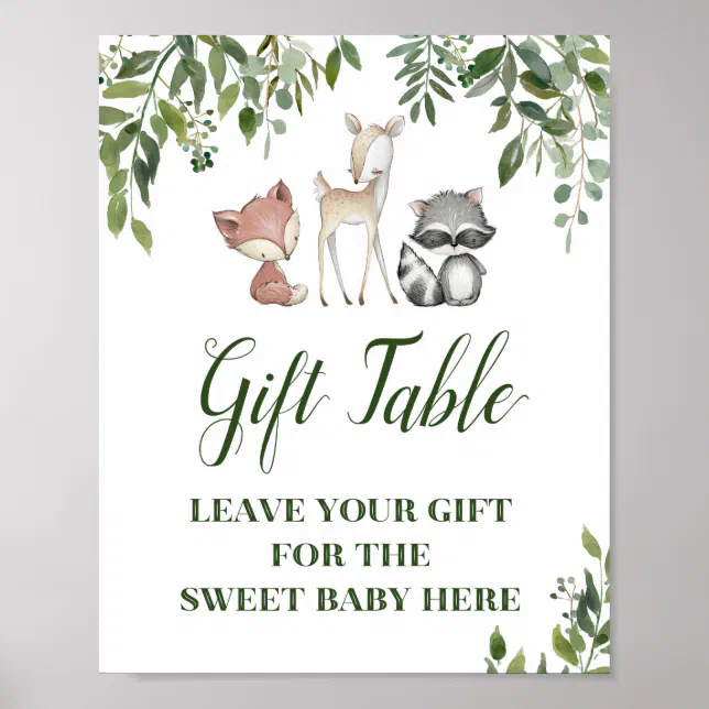 Green Woodland Table Sign - Gift table Sign 8x10 | Zazzle