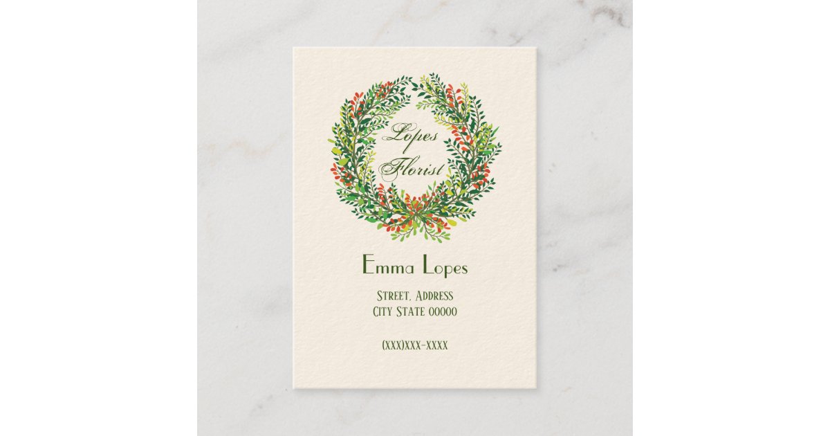 Green Wreath Business Card | Zazzle