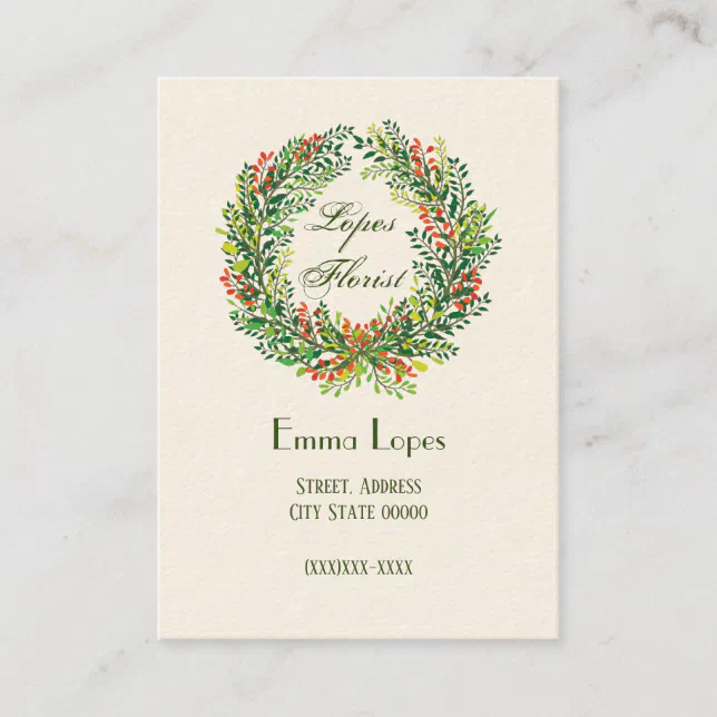 Green Wreath Business Card | Zazzle