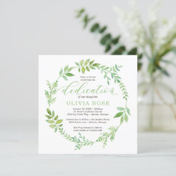 Green Wreath Dedication Invitation, BOHO Invitation | Zazzle
