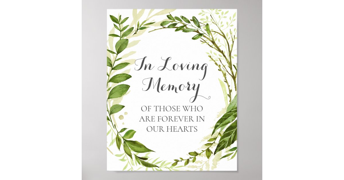 Green Wreath In Loving Memory Sign Poster, Rustic | Zazzle