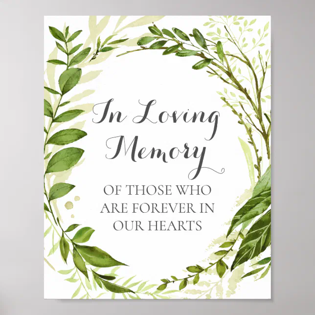 Green Wreath In Loving Memory Sign Poster, Rustic | Zazzle