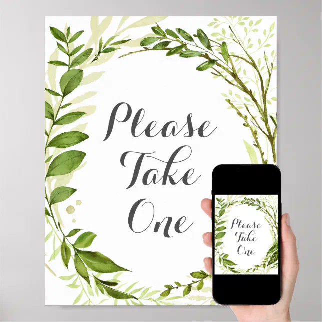 Green Wreath Please Take One Sign Poster, Rustic | Zazzle