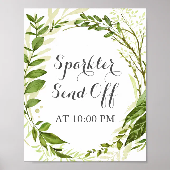Green Wreath Sparkler Send Off Sign Poster, Rustic | Zazzle