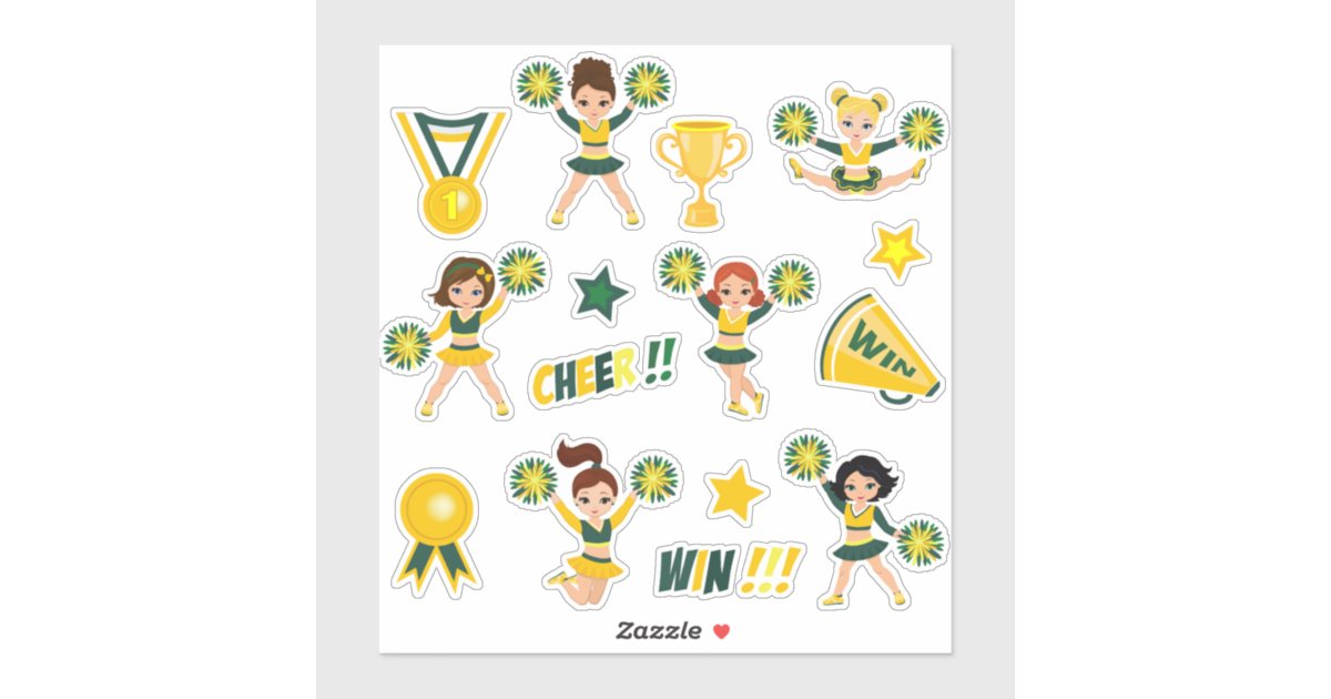 Green & Yellow Cheerleaders Sticker | Zazzle