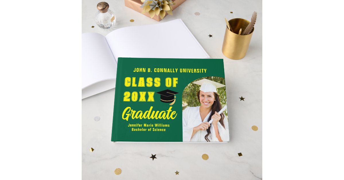 Green Yellow Class of 2025 Photo Custom Graduation Guest Book | Zazzle