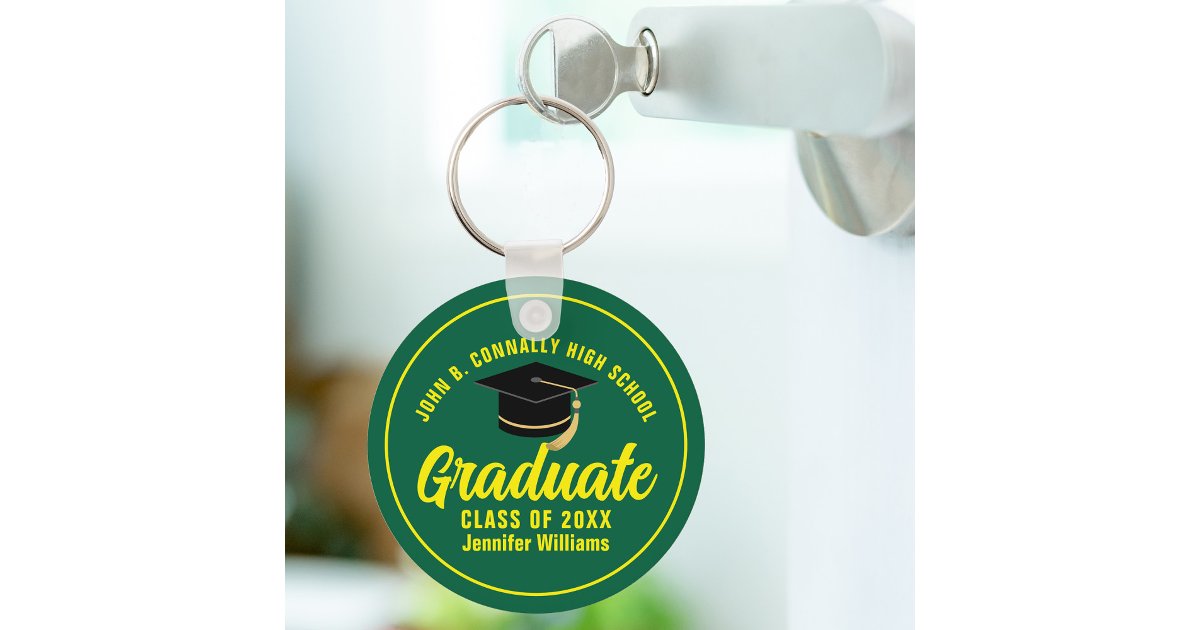 Green Yellow Graduate Modern Custom Graduation Keychain | Zazzle